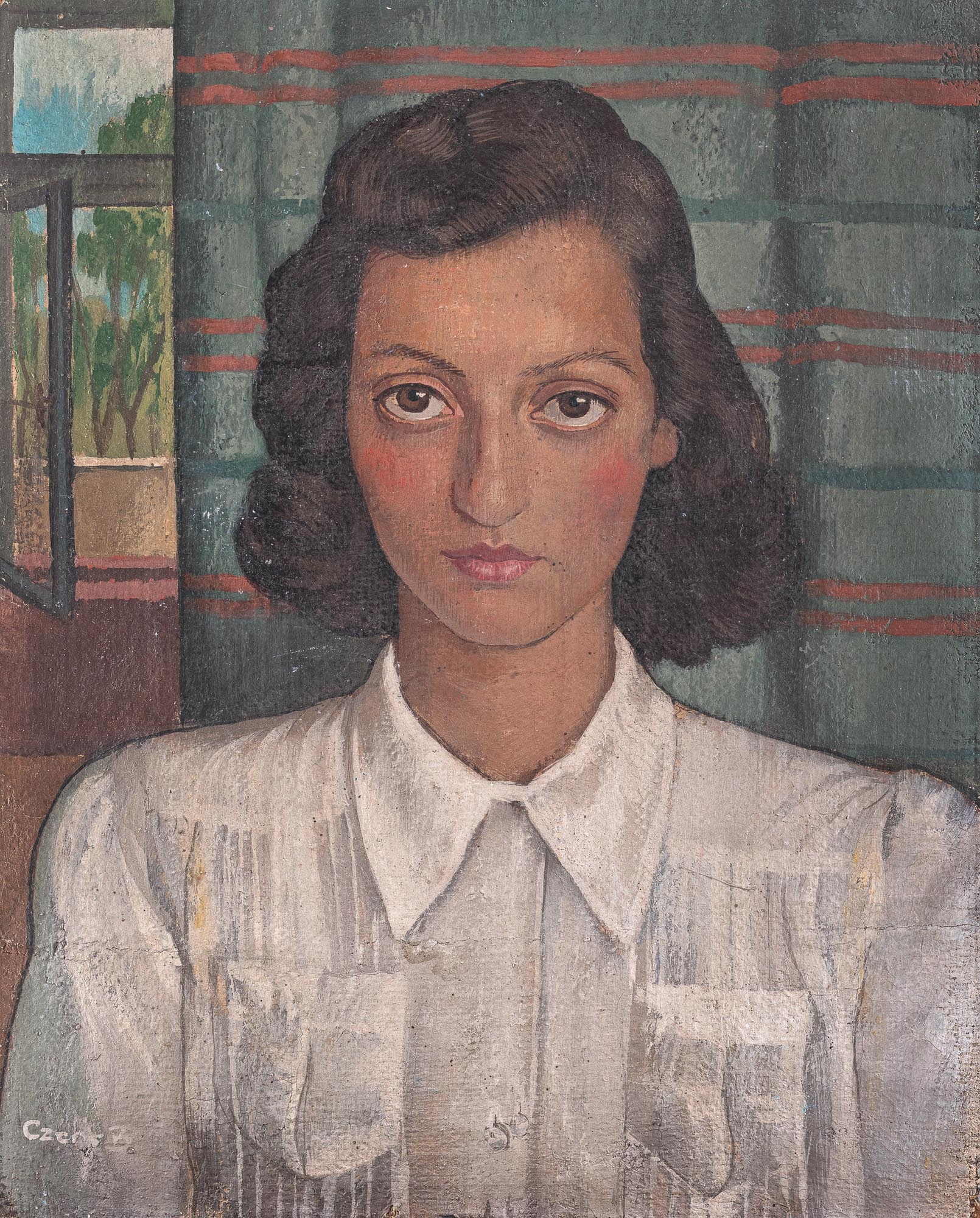Béla Czene | Portrait of a girl in white shirt | MutualArt