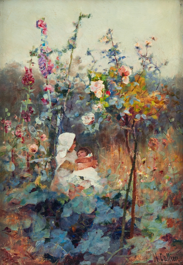 Hector Caffieri | Two girls in a flowering summerfield with holly roses ...