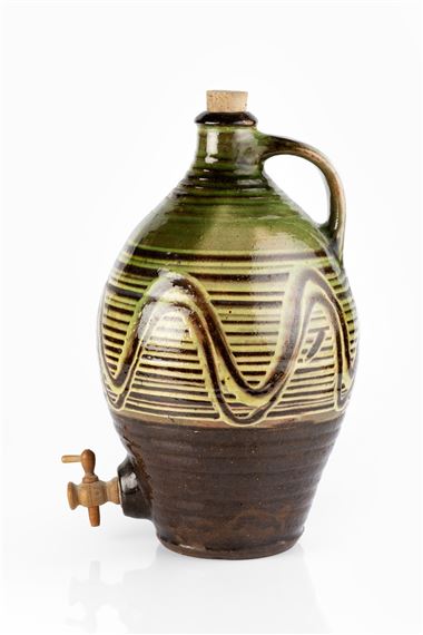 Michael Cardew | Cider flagon with wave decoration on a green and ...