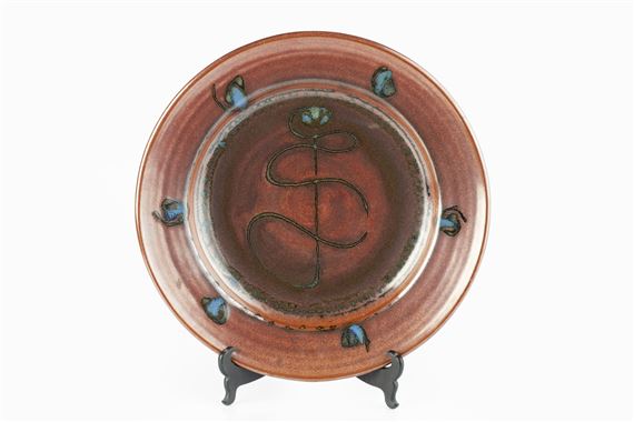 Ray Finch | Charger with 'Man on a Bike' pattern on an iron glaze ...