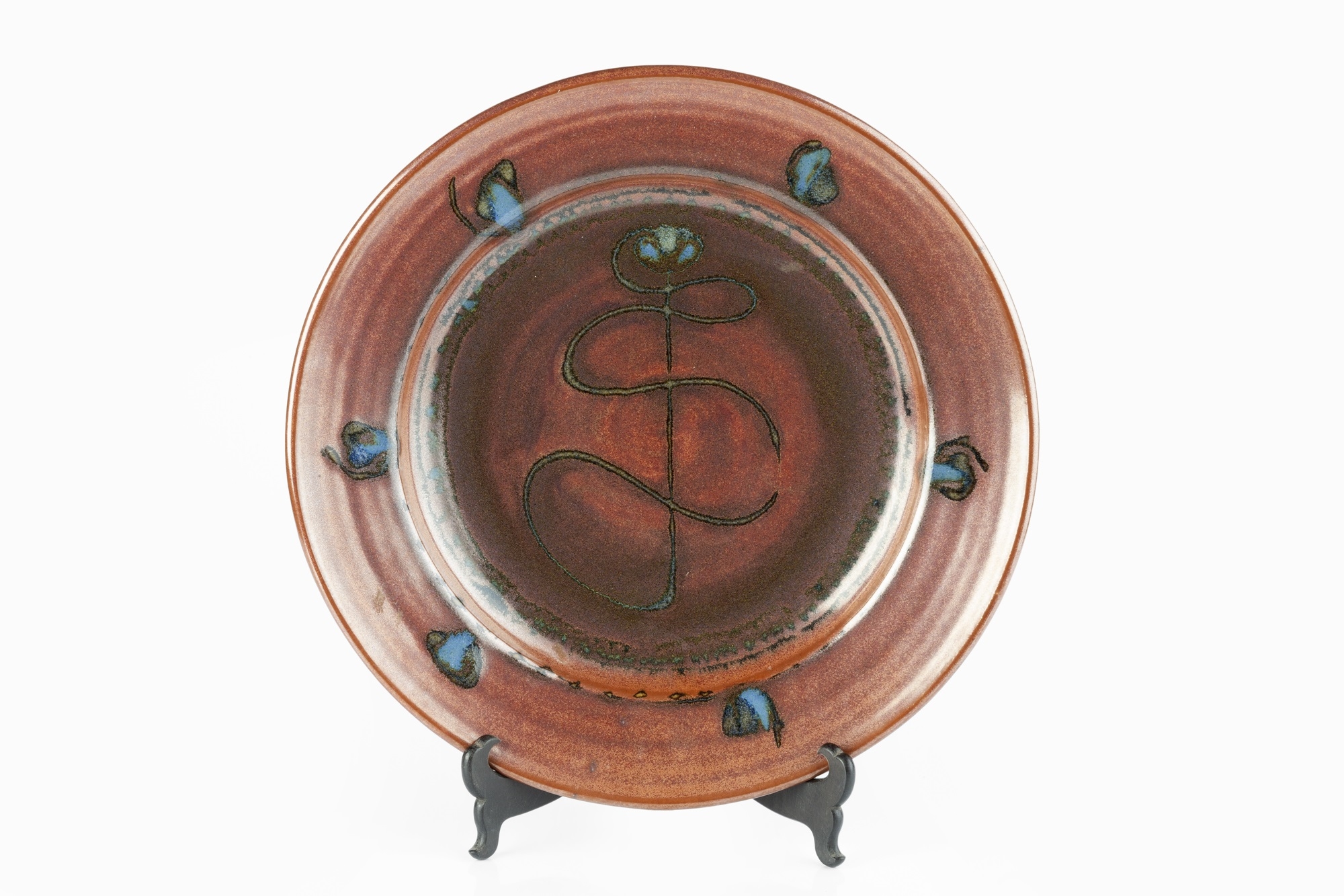 Ray Finch | Charger with 'Man on a Bike' pattern on an iron glaze ...