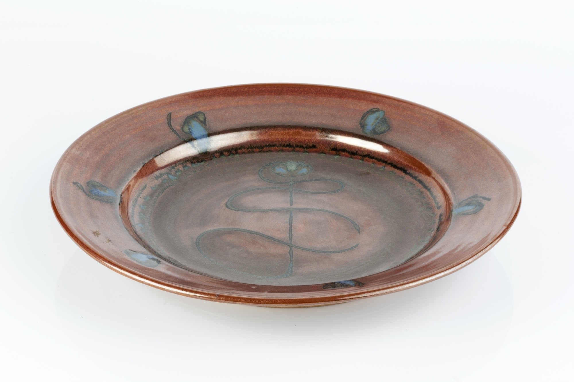 Ray Finch | Charger with 'Man on a Bike' pattern on an iron glaze ...