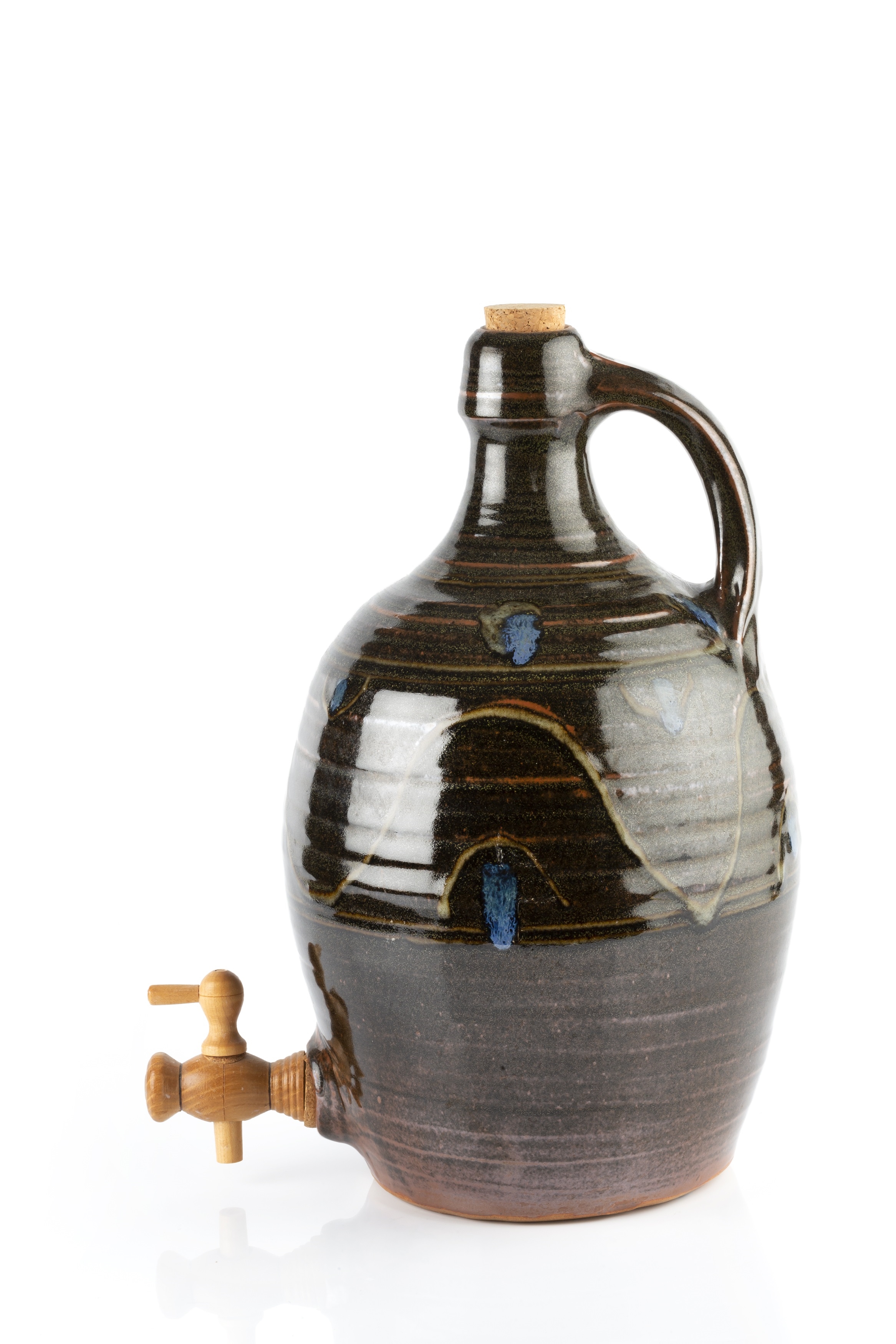 Ray Finch | Cider flagon iron glaze with a wave pattern and dripped ...