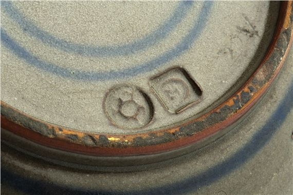 Michael Cardew | Two bowls with blue lines on grey glaze | MutualArt