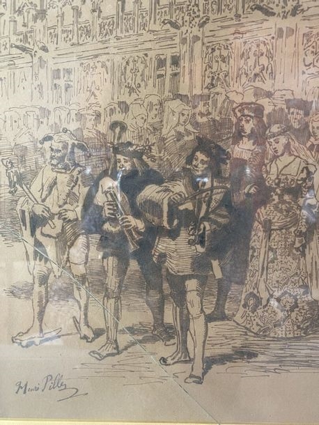 Henri Pille | Animated scene in front of a cathedral | MutualArt