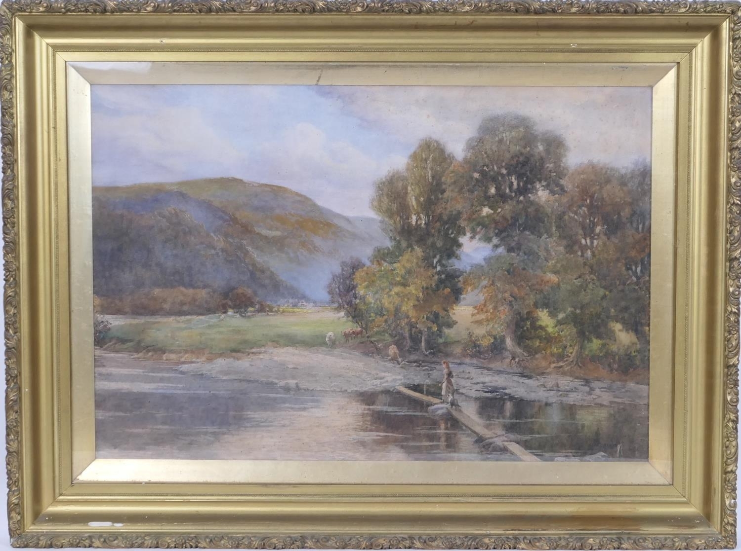 Sam Garratt | Girl fording a river with her canine companion | MutualArt