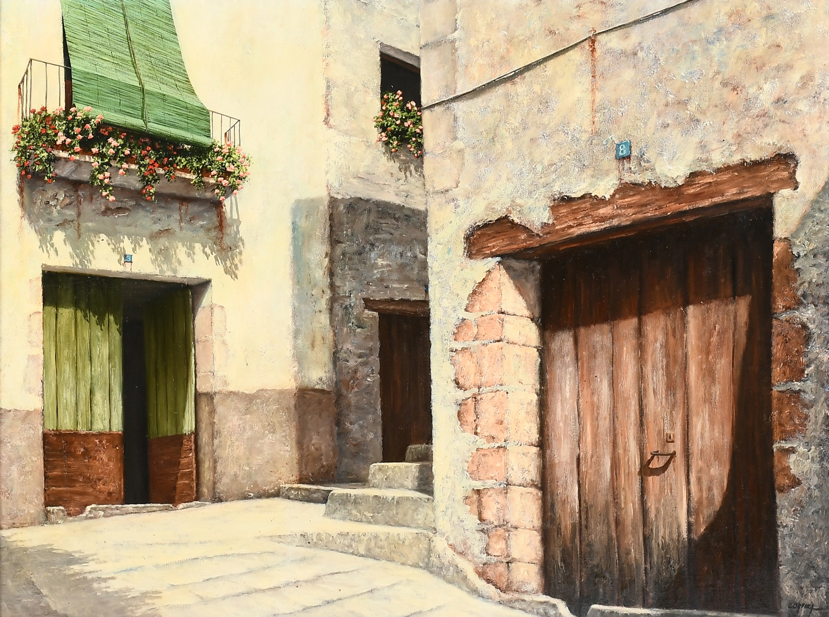 Maximo Cortina | Street Scene with Closed Doors and Floral Decoration ...