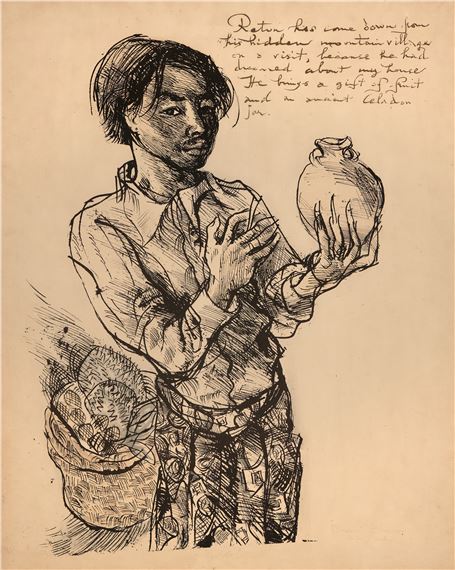 Donald Friend | Boy Holding Celadon Jar | MutualArt