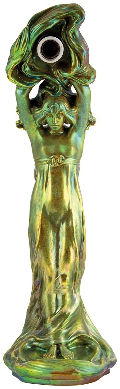 Zsolnay Ceramic Factory | Electric lamp with Undressing Female figure ...