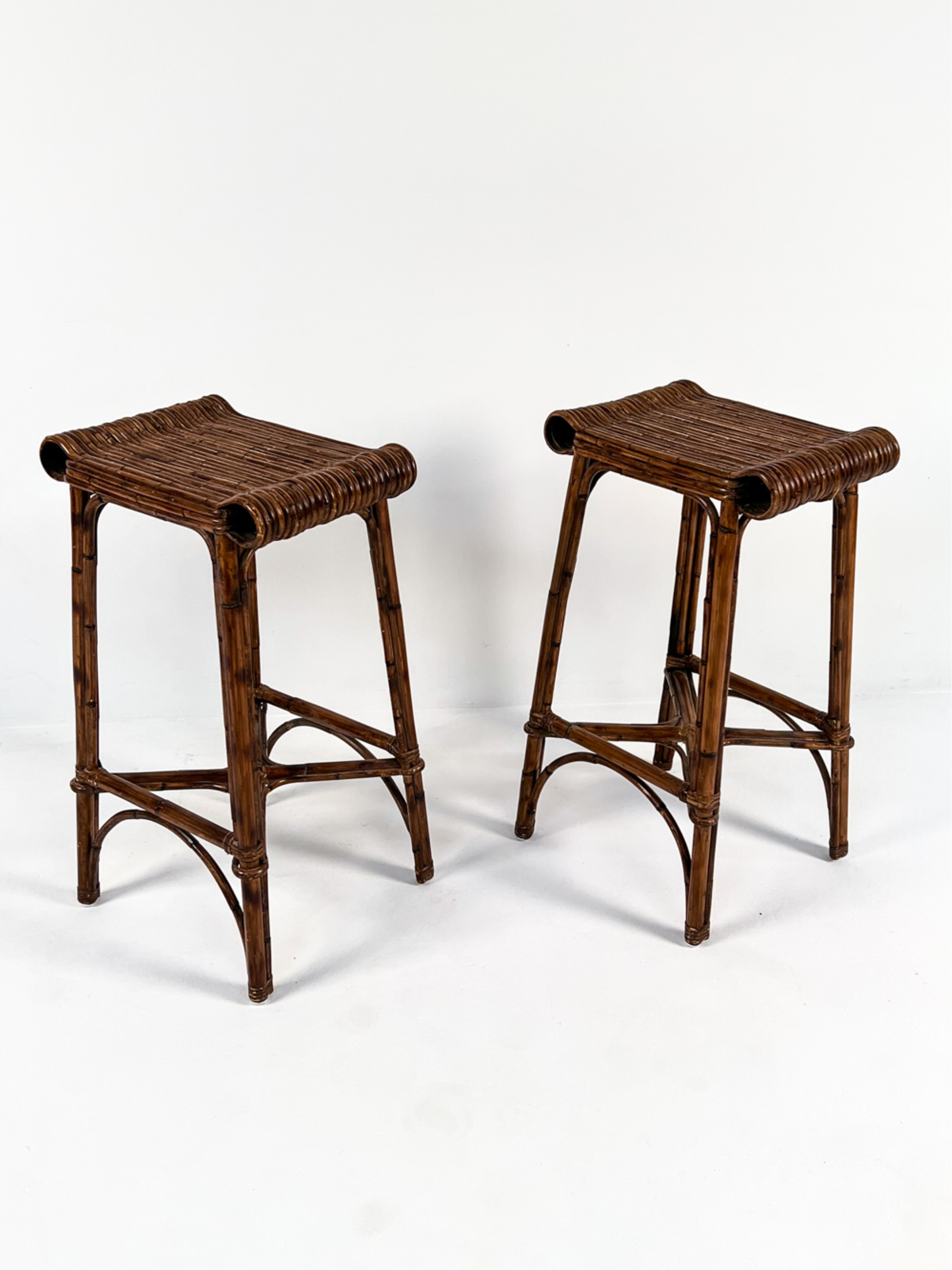 Franco Albini | PAIR OF BAMBOO RATTAN BAR STOOLS (1970) | MutualArt