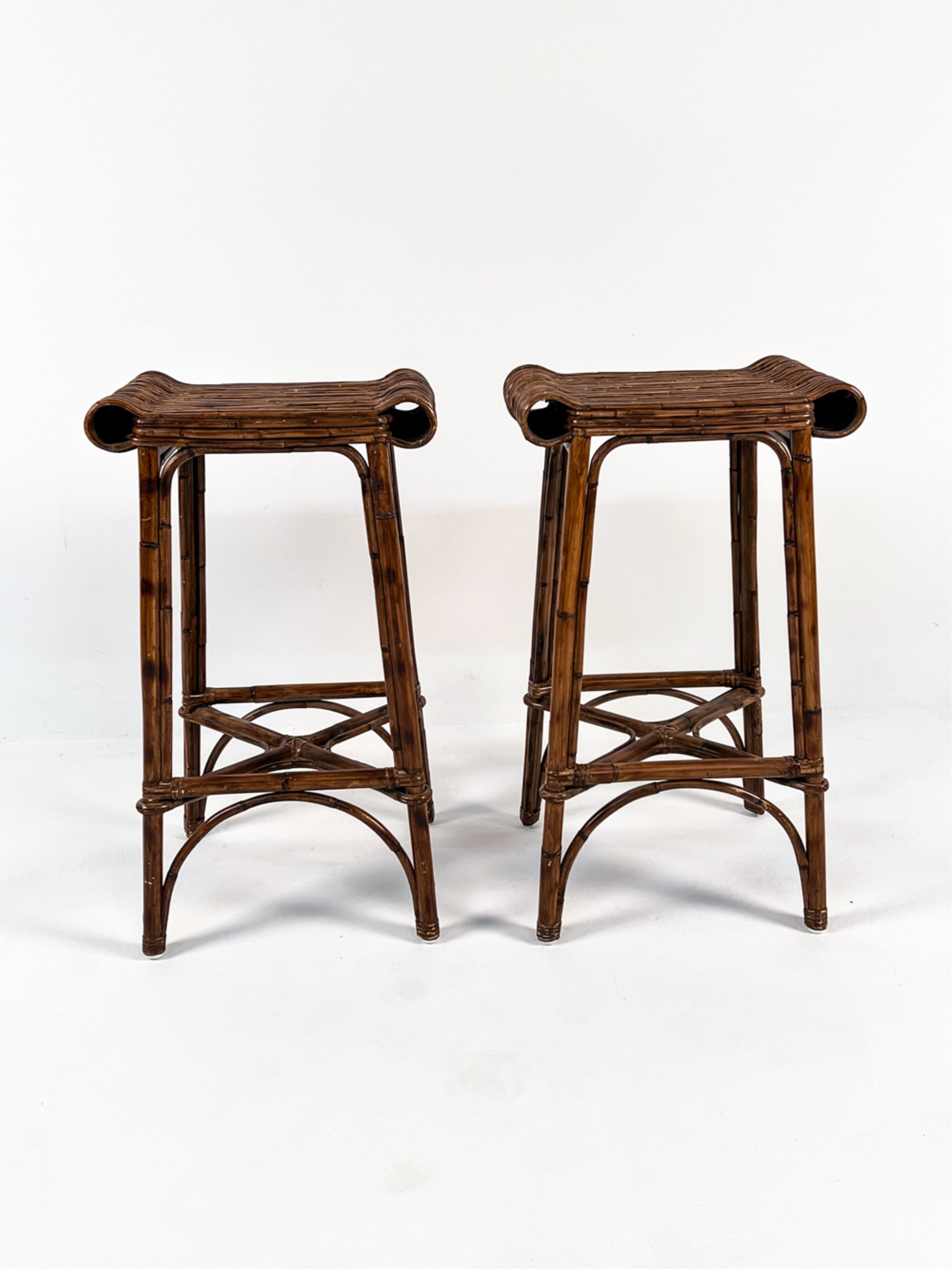 Franco Albini | PAIR OF BAMBOO RATTAN BAR STOOLS (1970) | MutualArt