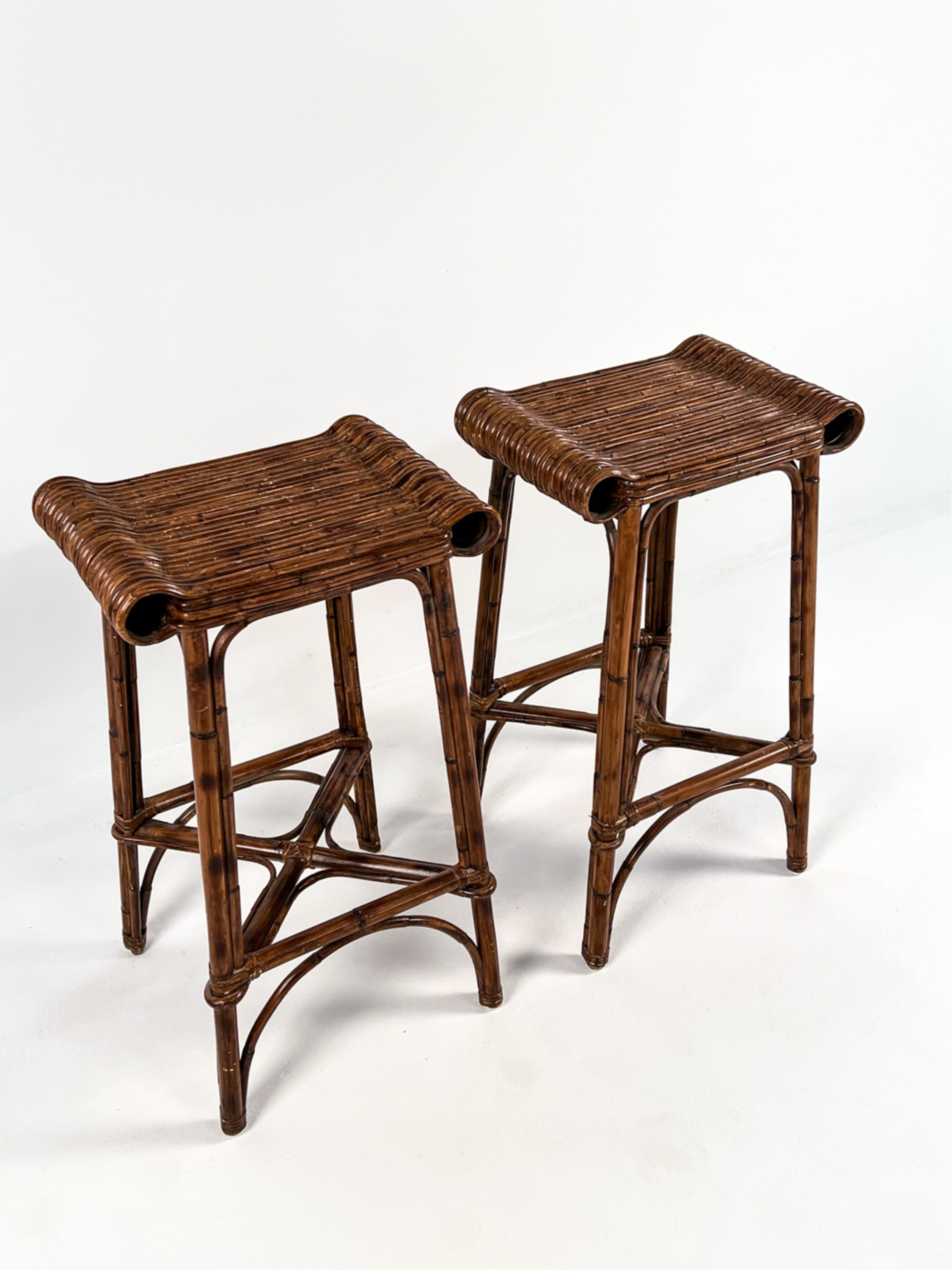 Franco Albini | PAIR OF BAMBOO RATTAN BAR STOOLS (1970) | MutualArt