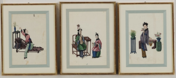 Chinese School, 19th Century | THREE PITH PAINTINGS OF ELEGANT LADIES ...