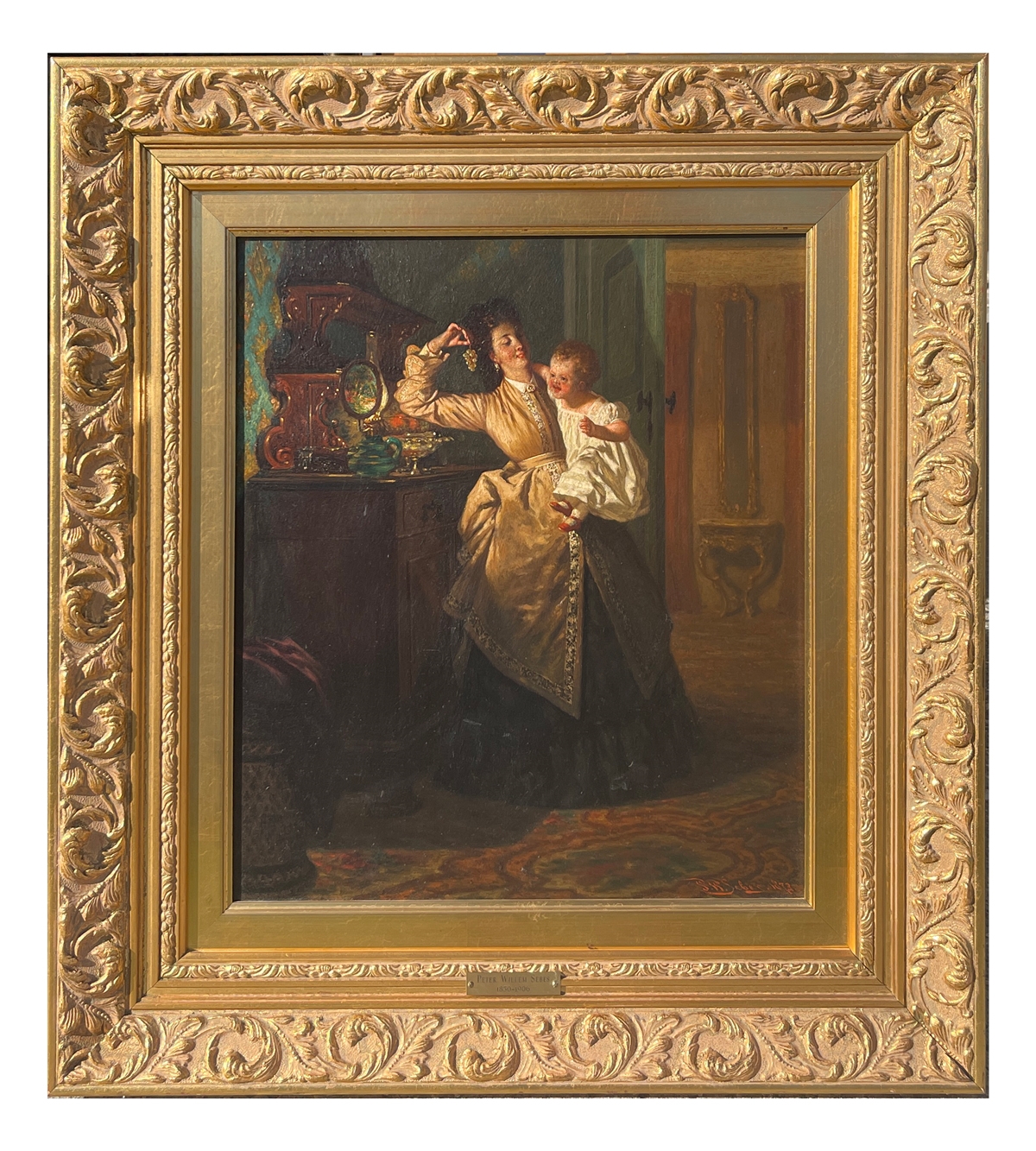 Pieter Willem Sebes | Mother & Child in an Interior with Mother Holding ...