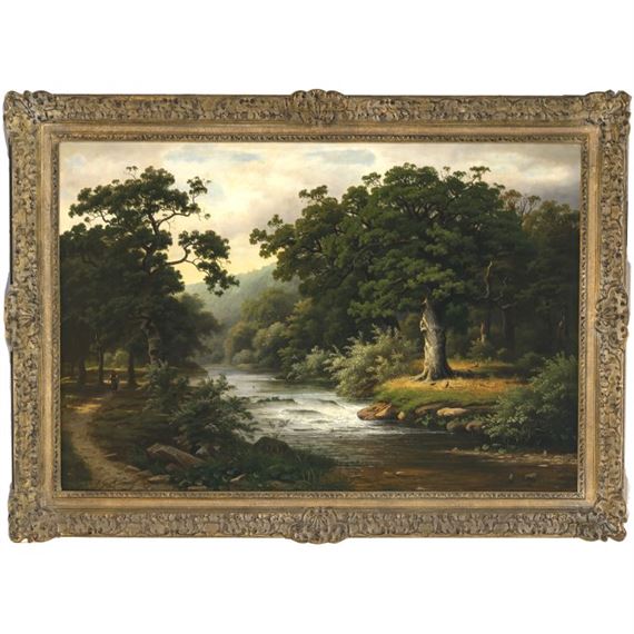 Johann Gustav Lange | Waldlandschaft mit Eichen und Flußlauf | MutualArt