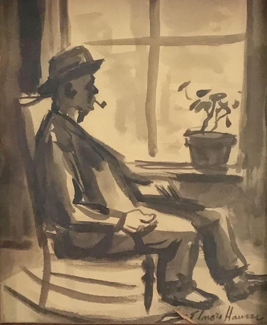 Elnora Hauser | Man seated in rocking chair and smoking a pipe | MutualArt