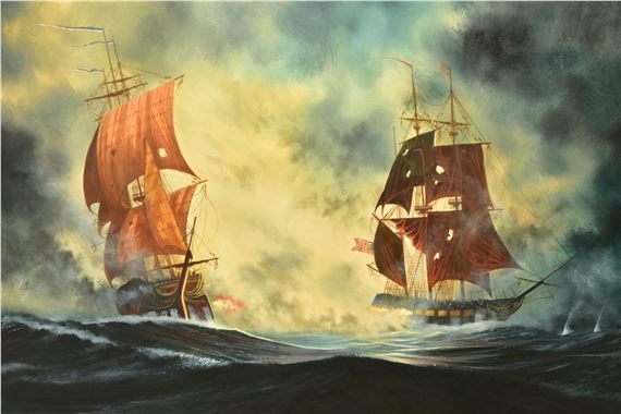 Bill Hadley | A NAVEL MARITIME BATTLE SCENE BETWEEN SQUARE RIGGED SHIPS ...