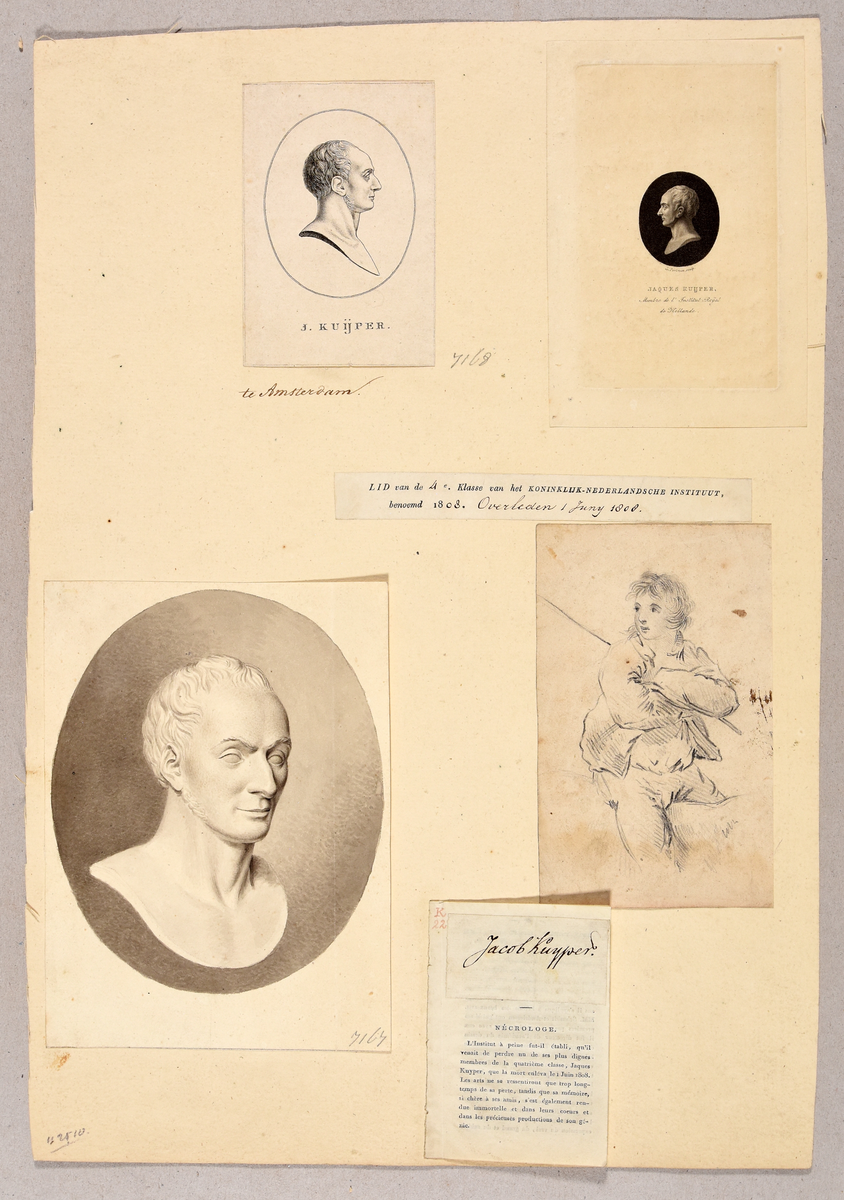 Jacques Kuyper | Self-portrait bust in oval. Young boy on the back of a ...