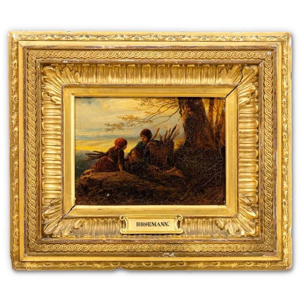 Theodor Hosemann | Drei Holz sammelnde Kinder bei der Rast | MutualArt