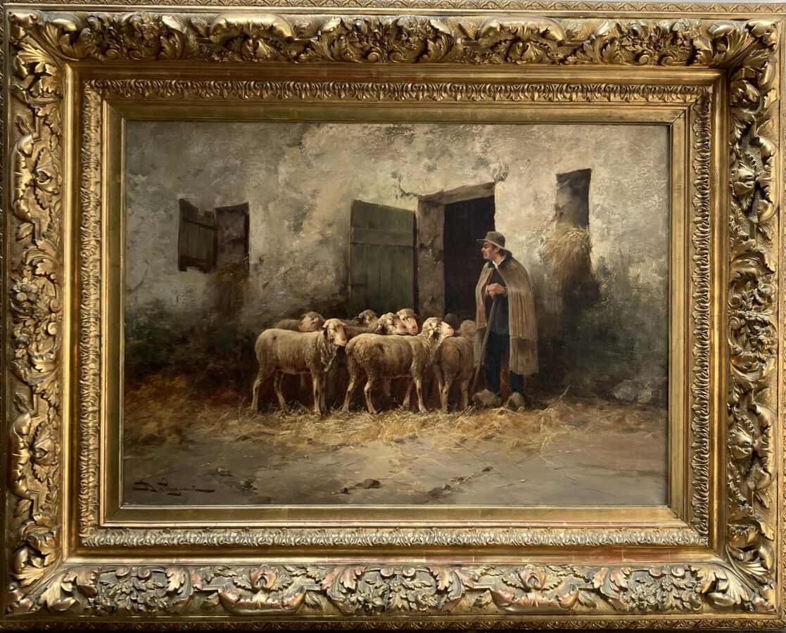 Jules G. Bahieu | Retour à la bergerie Huile sur toile signée en bas à ...