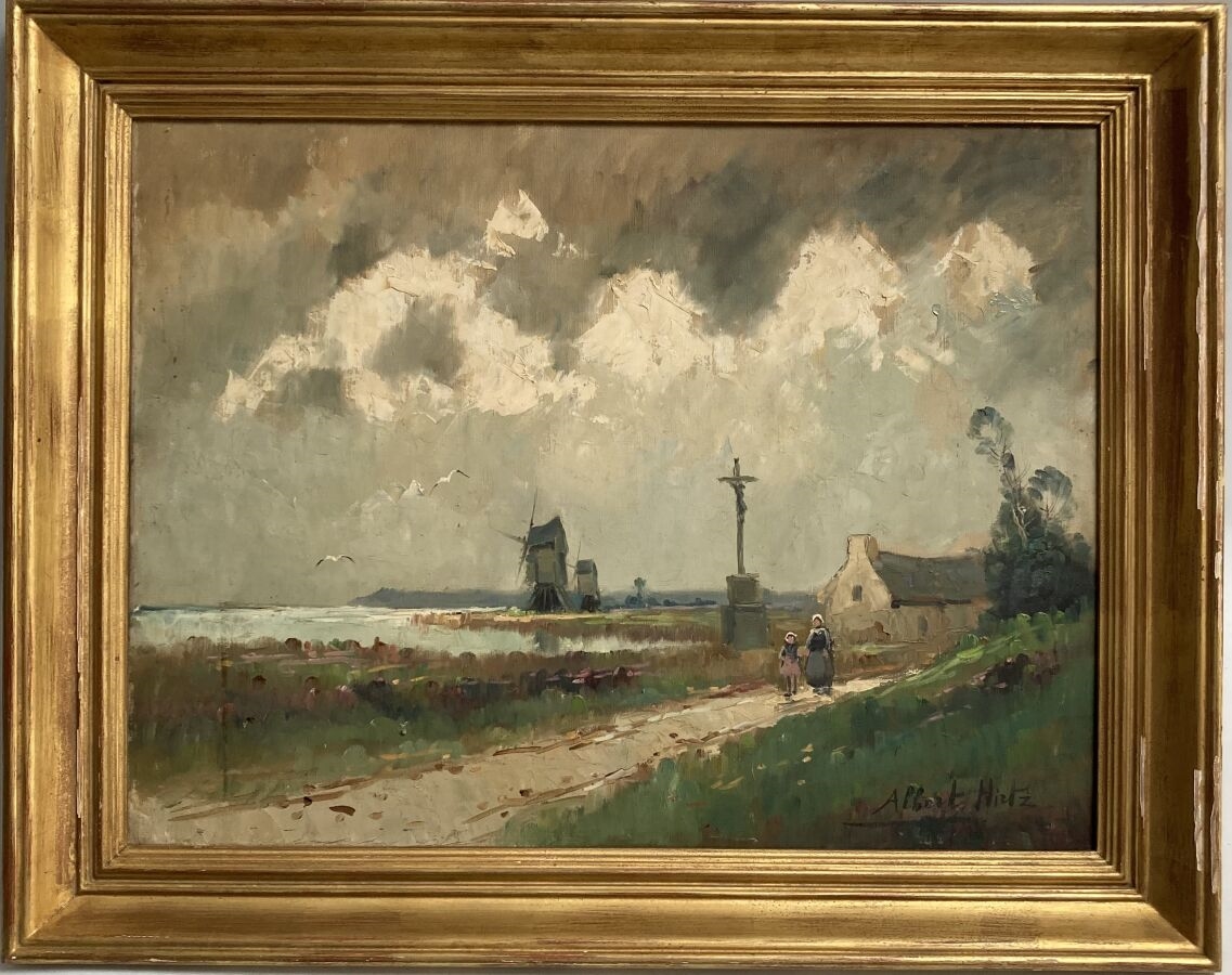 Albert Hirtz | Personnage près du calvaire devant les moulins Huile sur ...