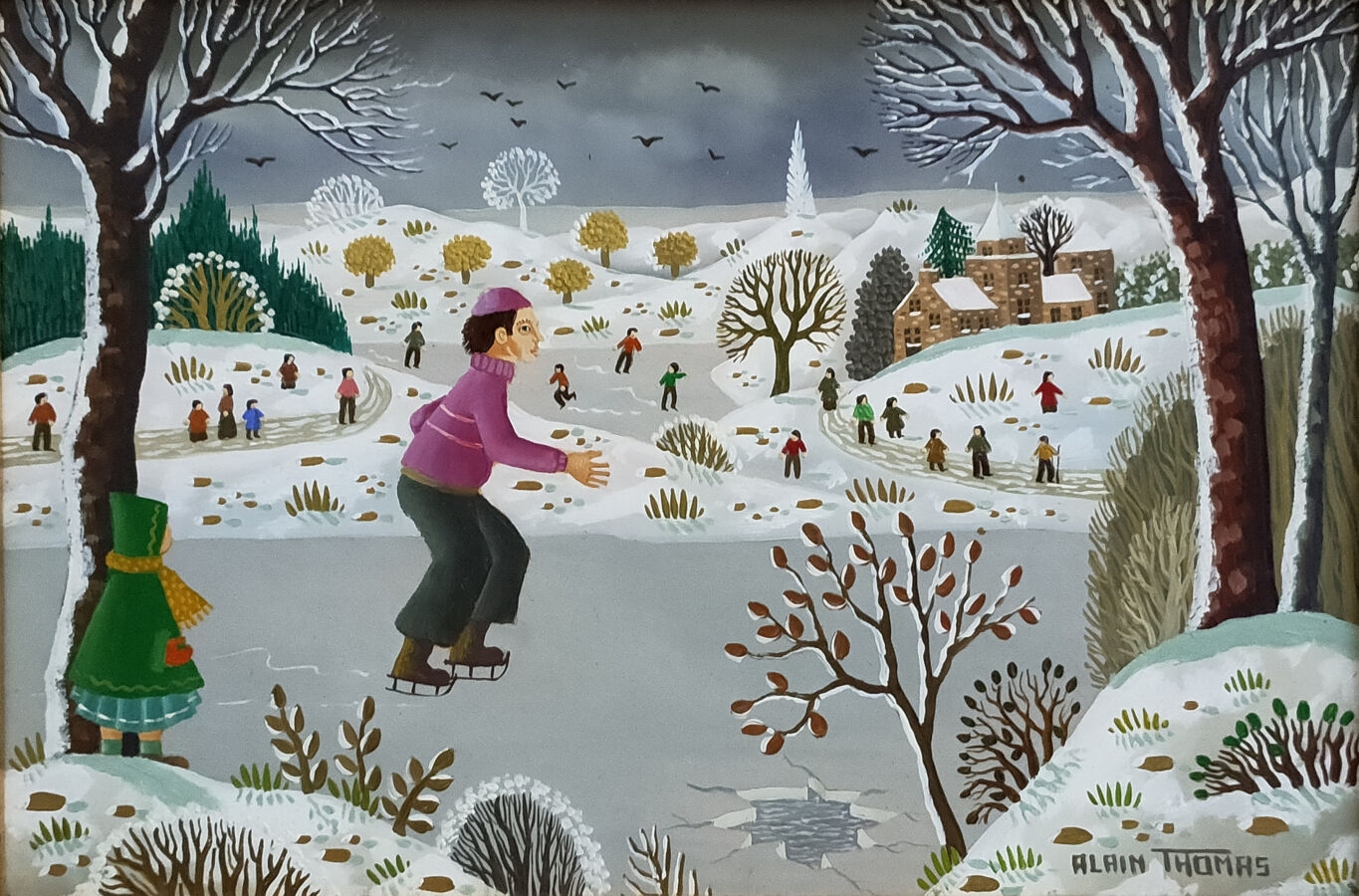 Alain Thomas | 2) Le patineur Huile sur isorel signée en bas à droite ...