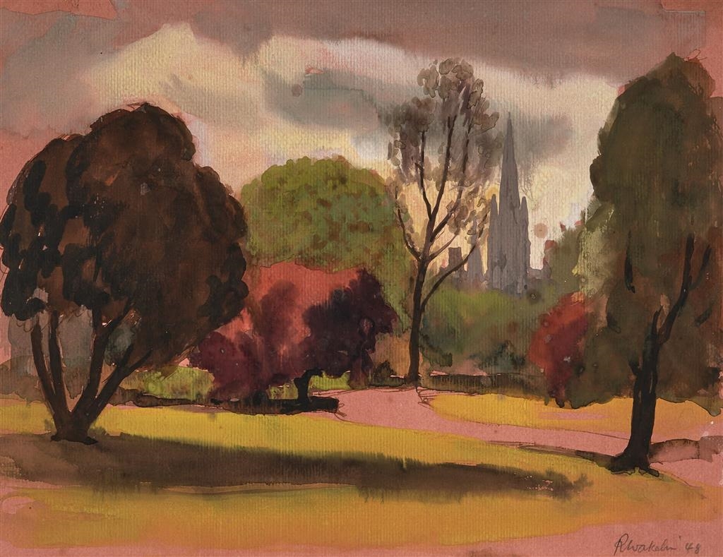 Roland Wakelin | Park View with Church (1948) | MutualArt
