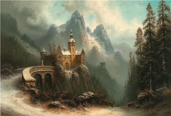 Albert Bredow | A Snowy Castle in the Mountains | MutualArt
