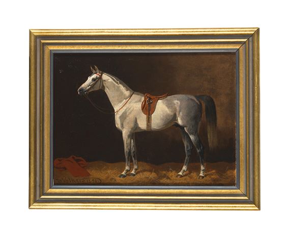 Emil Volkers | A Saddled White Horse in a Stable (1896) | MutualArt