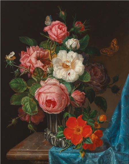 Andreas Lach | Floral Still Life with Butterflies (1839) | MutualArt