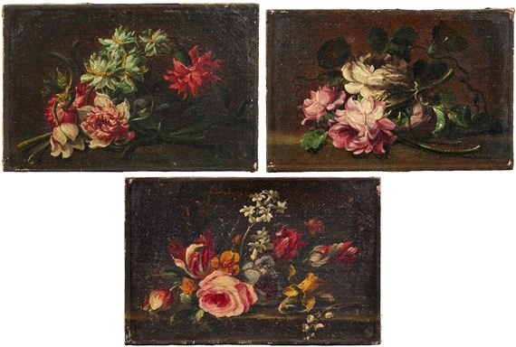 Emilian School, 18th Century | Intertwined red and white dahlias; and ...