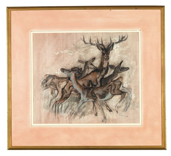 Ludwig Heinrich Jungnickel | Hirsch mit drei Hirschkühen (2000) | MutualArt