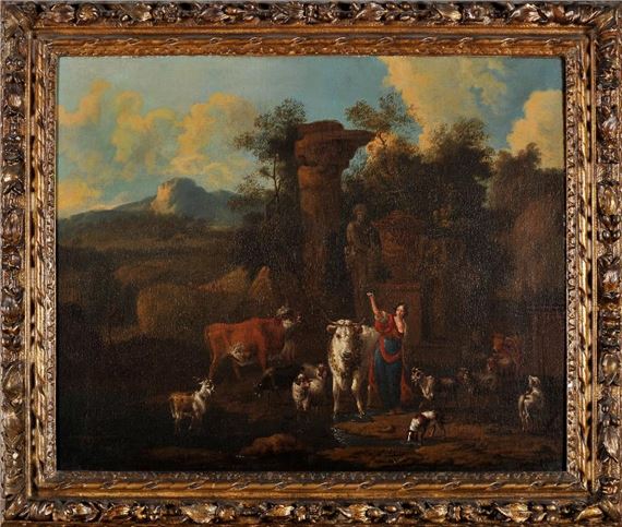 Philipp Peter Roos | Shepherdess and animals by the ruins | MutualArt