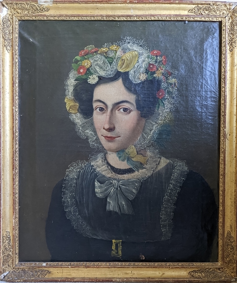 French School, 19th Century | Lady Wearing a Flower Bonnet, circa 1830 ...