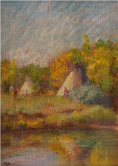 Joseph Henry Sharp | OCTOBER MORNING-CROW TEEPEES IN MONTANA | MutualArt