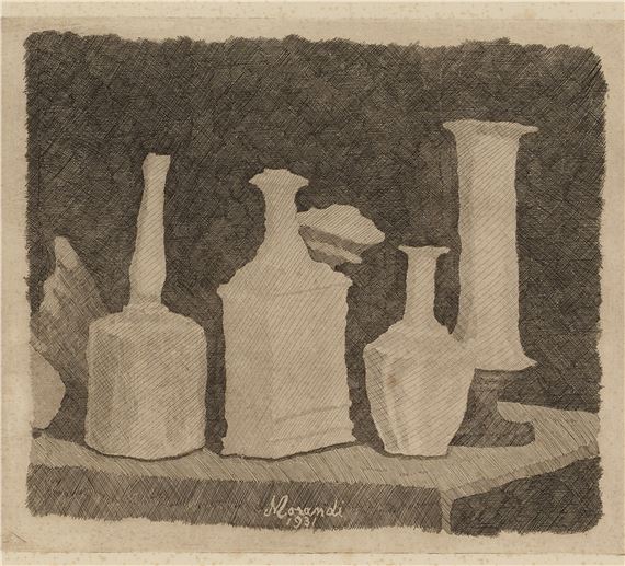 Giorgio Morandi | Natura morta con oggetti bianchi su fondo scuro (1931 ...