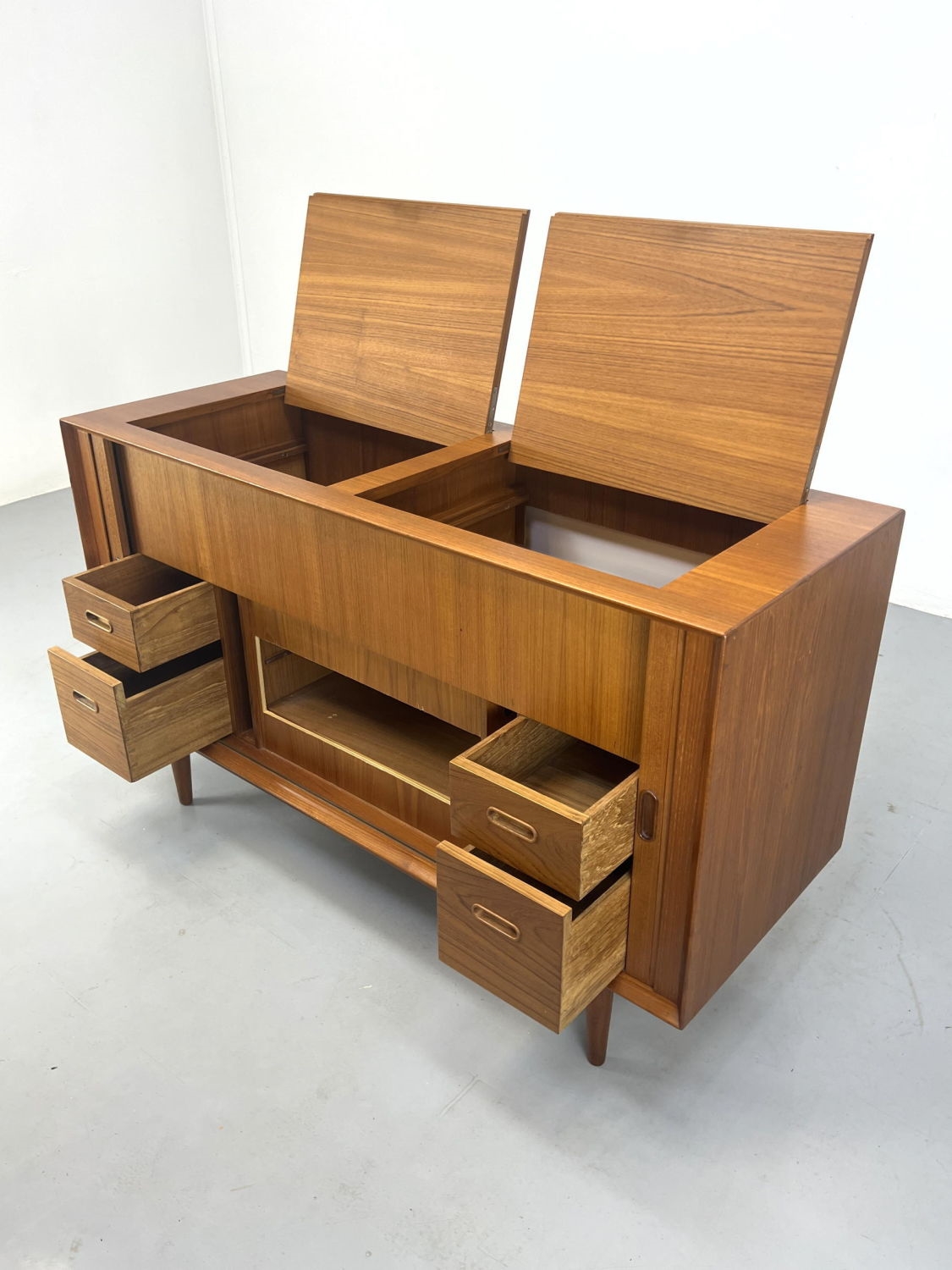 Arne Vodder | ARNE VODDER teak credenza stereo console. No electronics. Refinished. | MutualArt