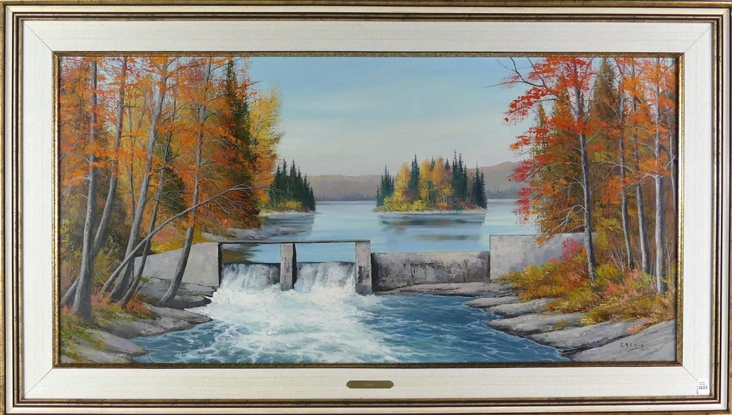 ELDON A. LEIS | Untitled: Fall River Scene with Dam | MutualArt