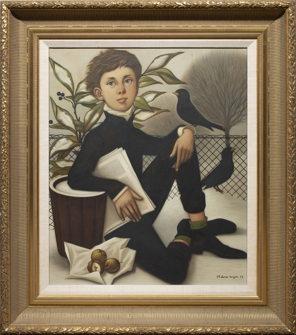 Philippe Henri Noyer | Young Boy with Black Birds (1953) | MutualArt
