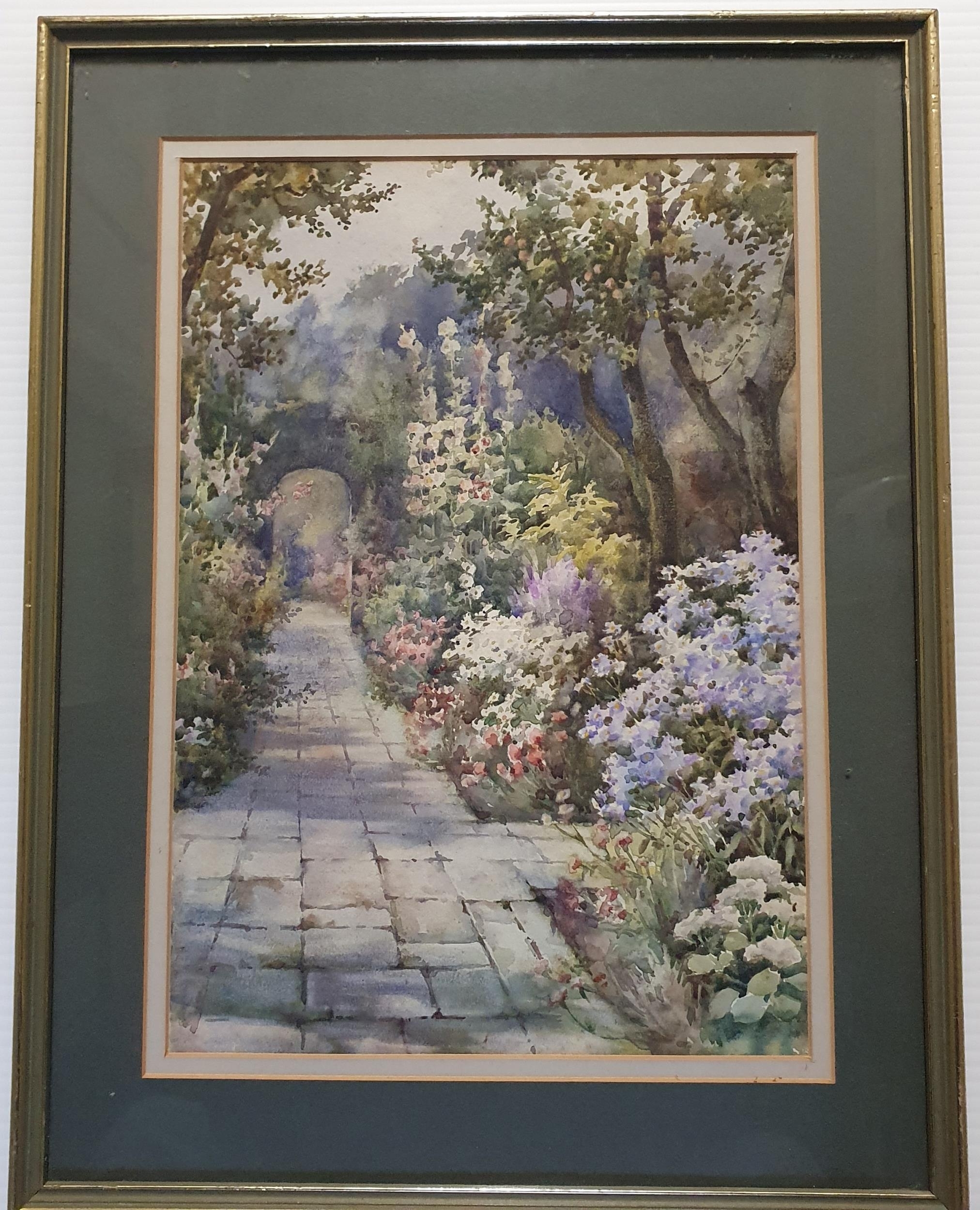 H. Bell | still life of flowers in a walled garden | MutualArt