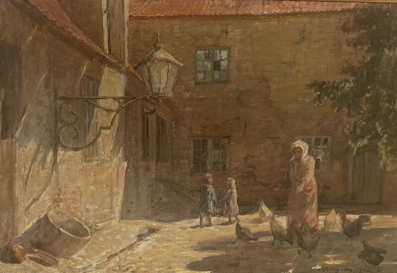 Carl Budtz-Moller | Woman feeds the chickens (1906) | MutualArt