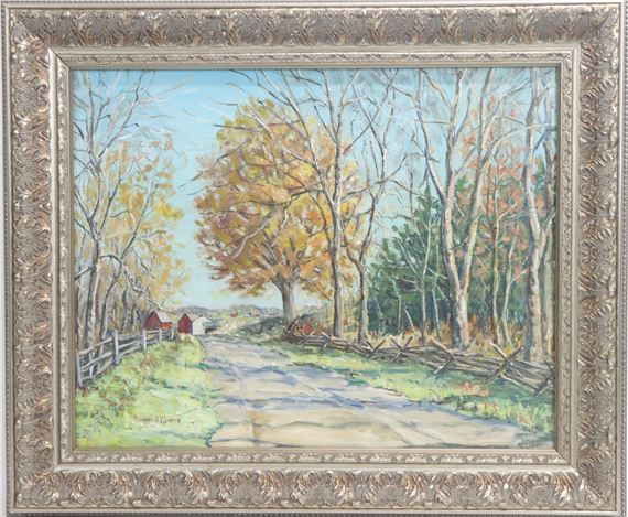 Mildred S. Gehman | Autumn landscape with farm buildings in the ...