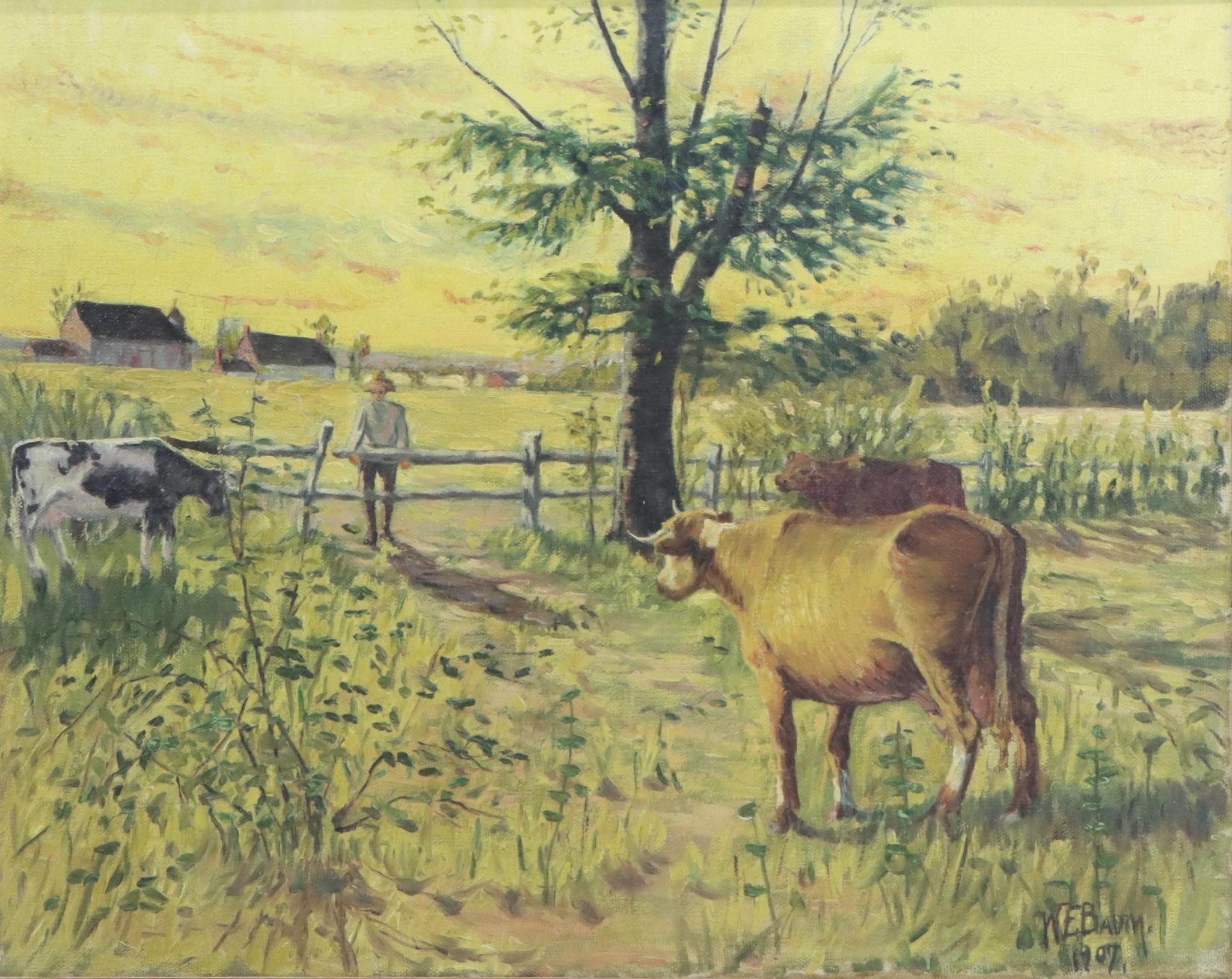 Walter Emerson Baum | Early Baum work featuring a barnyard scene (1907 ...