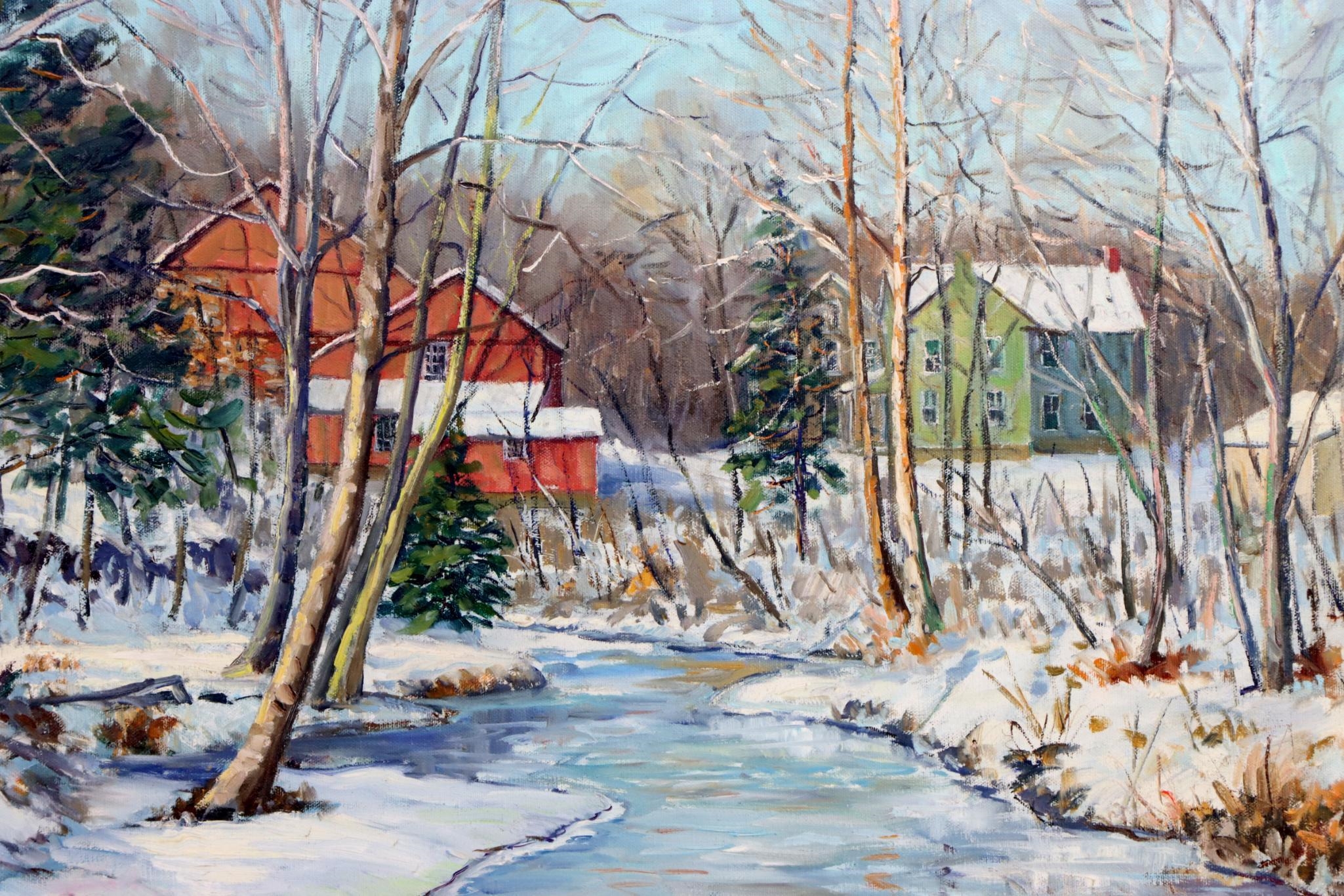 Mildred S. Gehman | Snow swept landscape with a stream | MutualArt