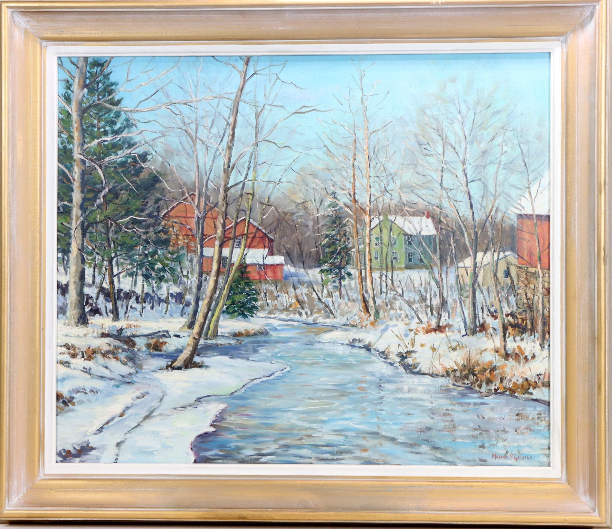 Mildred S. Gehman | Snow swept landscape with a stream | MutualArt