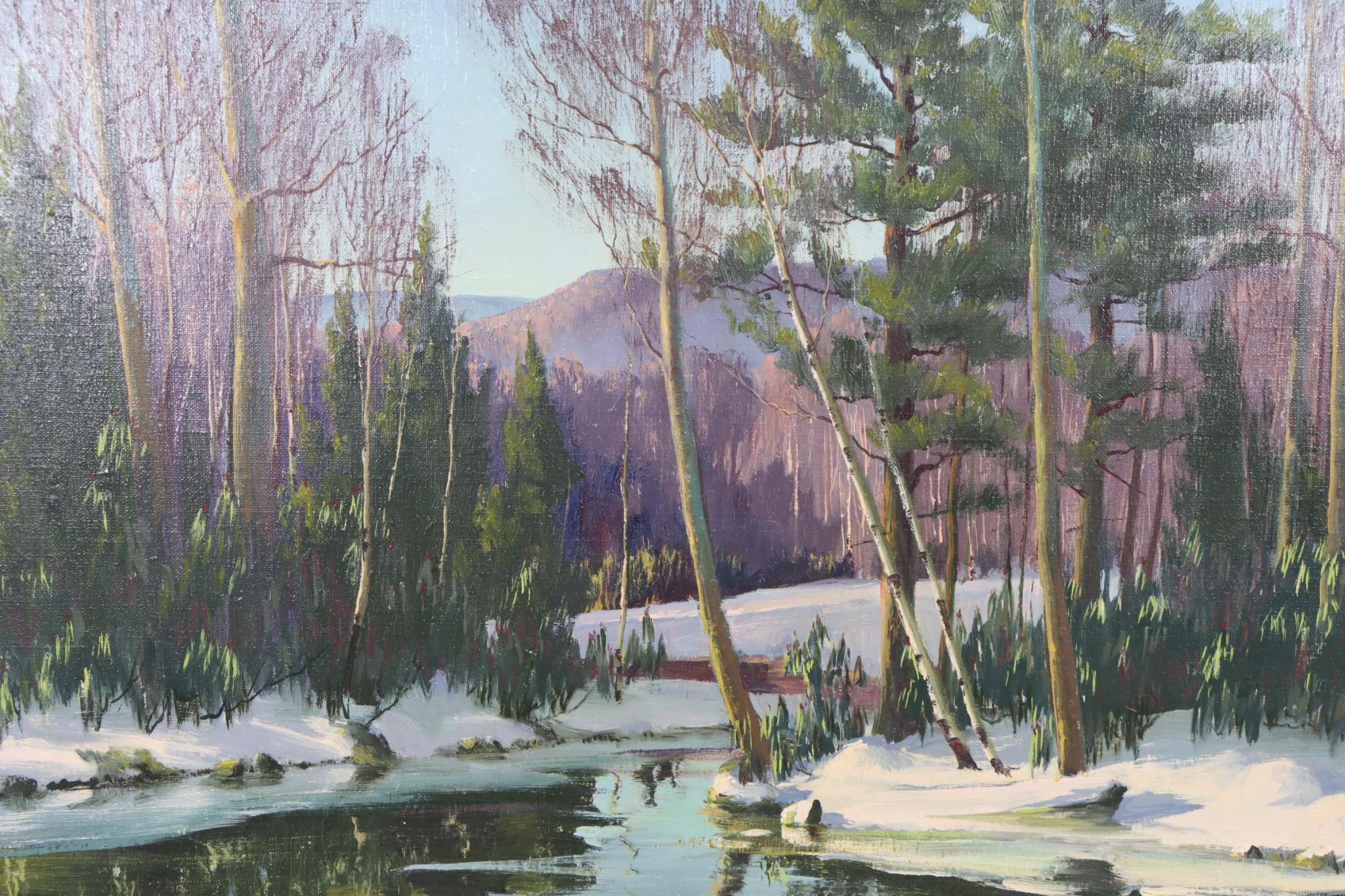 Edna Palmer Engelhardt | Winter landscape with a stream meandering ...