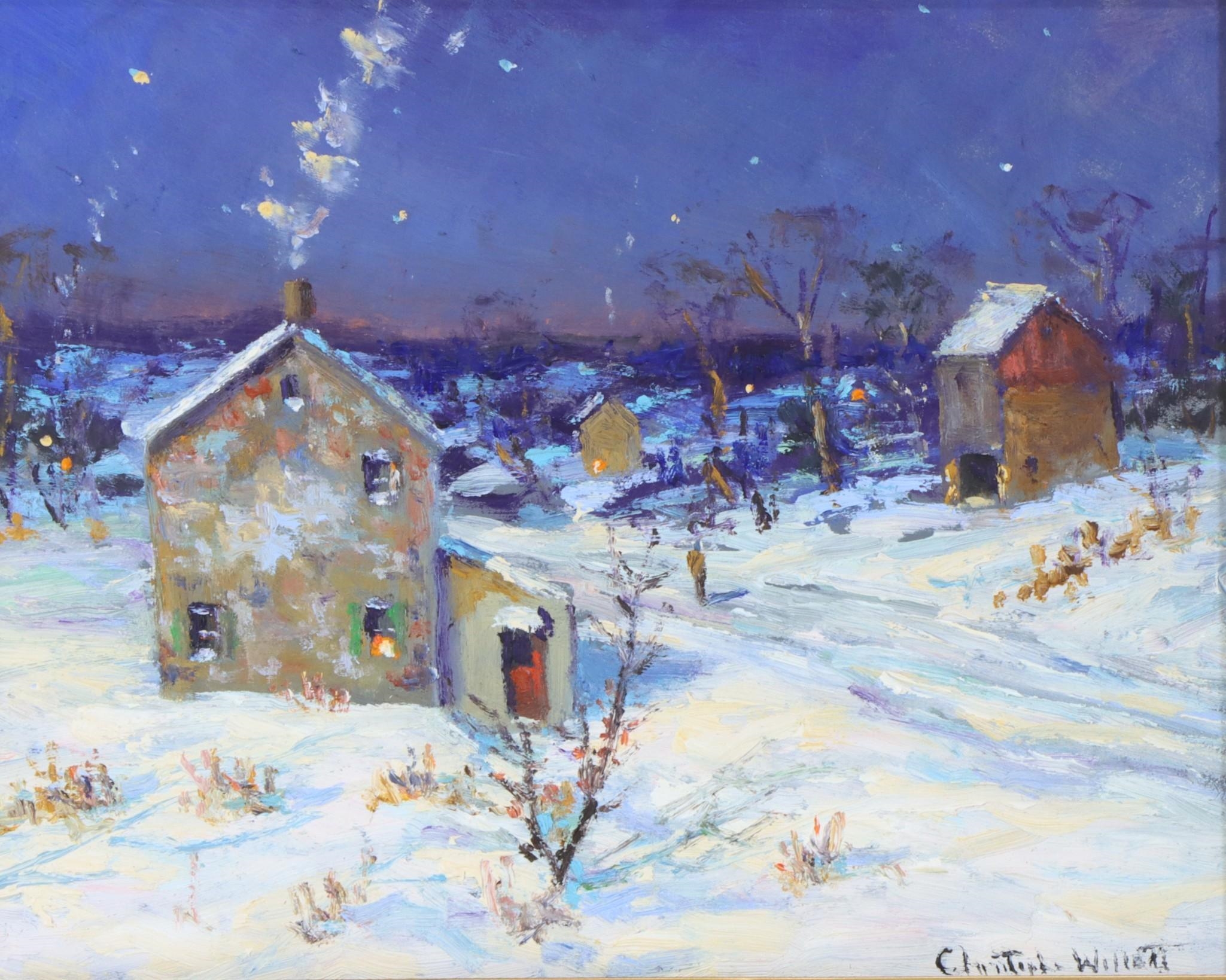 Christopher Willett | Snow swept starry landscape looking into a small ...