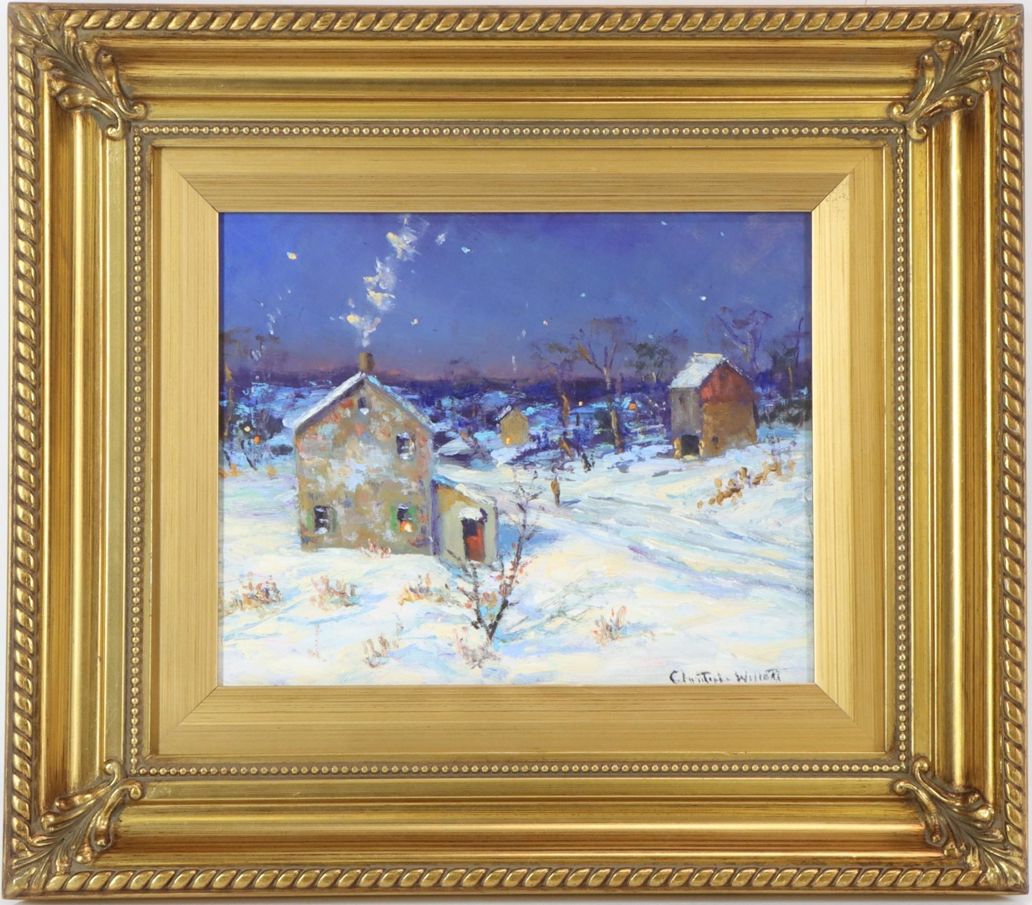 Christopher Willett | Snow swept starry landscape looking into a small ...