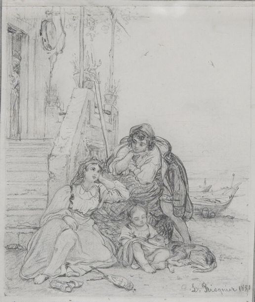 Louis Ricquier | Italian characters in a port (1851) | MutualArt