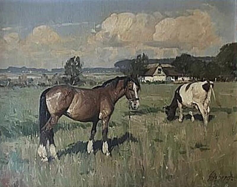 Knud Edsberg | Horse and cow on the field | MutualArt